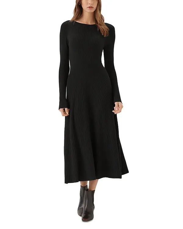 Karen Kane Round Neck Rib Knit Seamless Midi Sweater Dress - Black