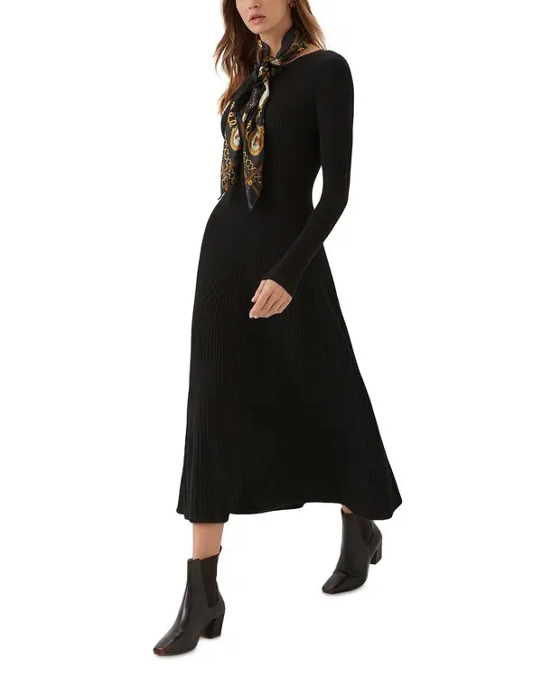 Karen Kane Round Neck Rib Knit Seamless Midi Sweater Dress