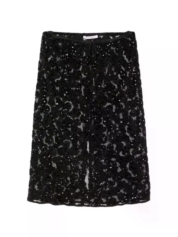 Cecilie Bahnsen Bria Sequin-embellished Floral Midi Skirt - Black
