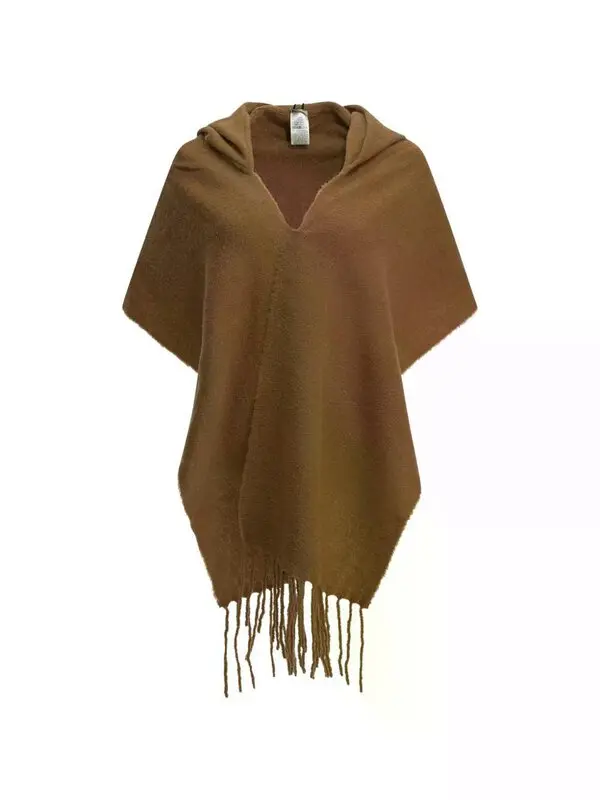 Destin Fringed Hooded Poncho - Brown