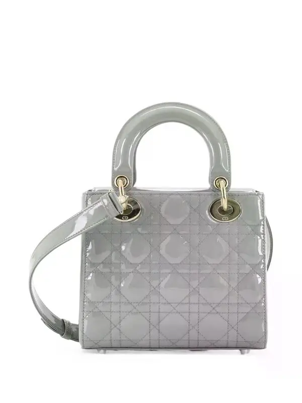 Dior Lady Bag Cannage Quilt Patent Small Satchel - Grey