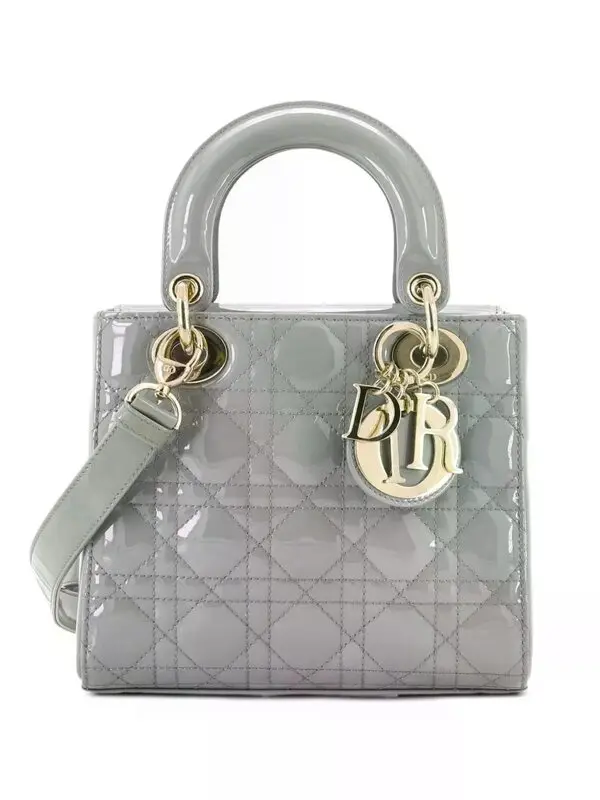 Dior Lady Bag Cannage Quilt Patent Small Satchel - Grey
