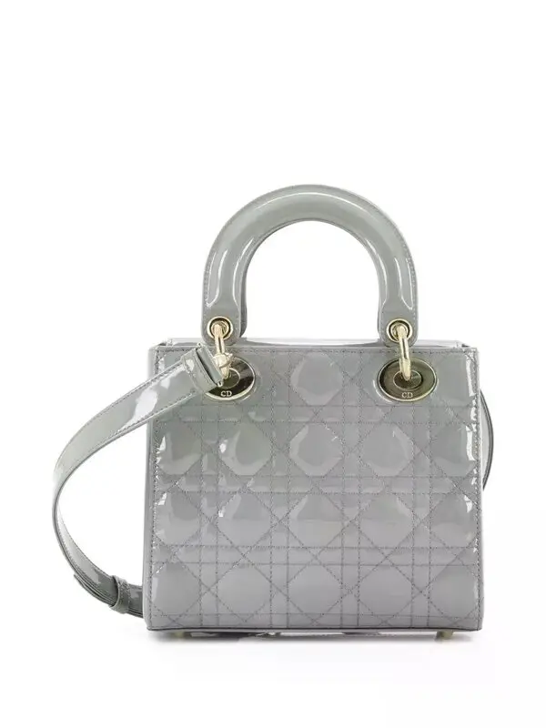 Dior Lady Bag Cannage Quilt Patent Small Satchel - Grey