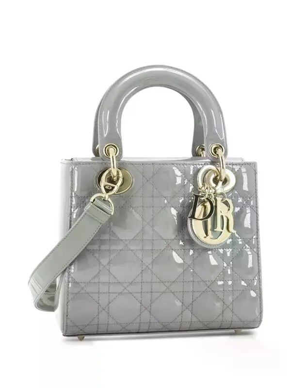 Dior Lady Bag Cannage Quilt Patent Small Satchel - Grey