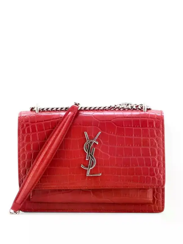 Saint Laurent Sunset Chain Wallet Crocodile Embossed Leather Crossbody Bag