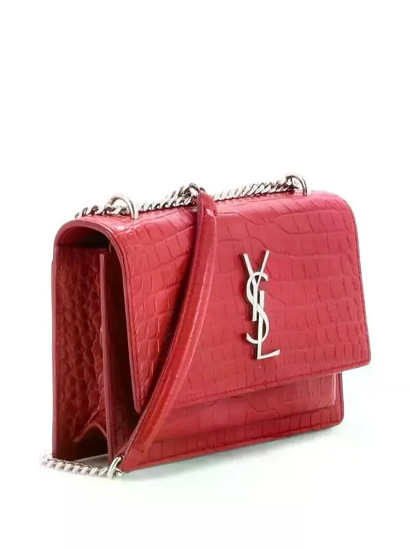 Saint Laurent Sunset Chain Wallet Crocodile Embossed Leather Crossbody Bag
