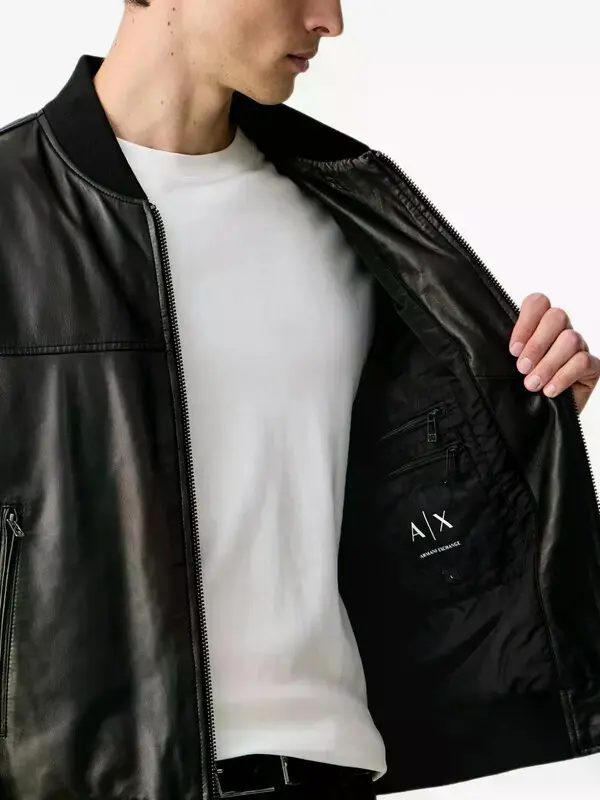 Armani Exchange Logo-embossed Leather Bomber Jacket