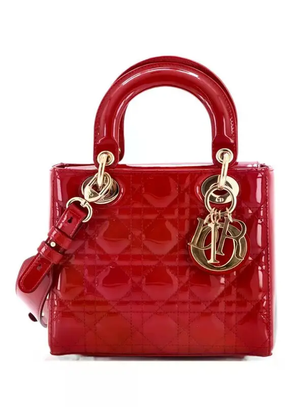 Dior My Abcdior Lady Bag Cannage Quilt Patent Small Satchel - Red
