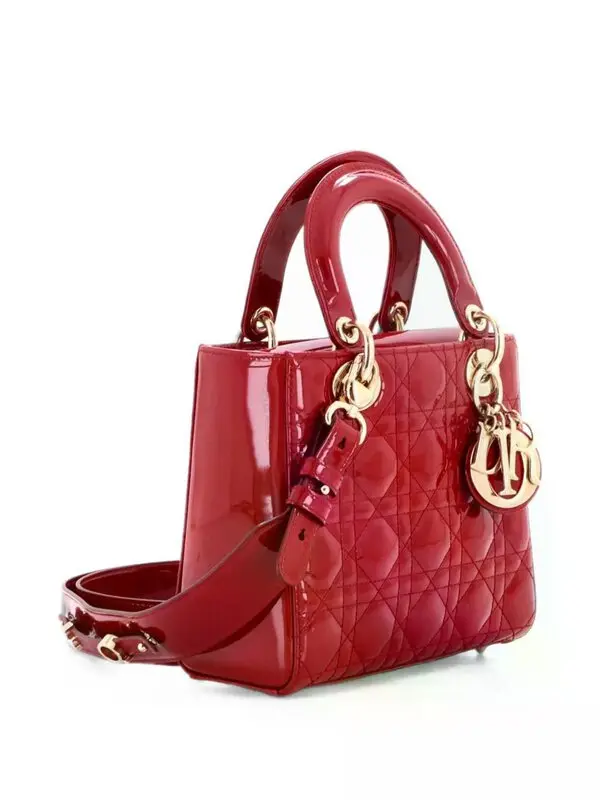 Dior My Abcdior Lady Bag Cannage Quilt Patent Small Satchel - Red