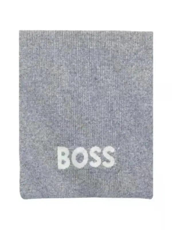 BOSS Logo-intarsia Ribbed Scarf - Grey