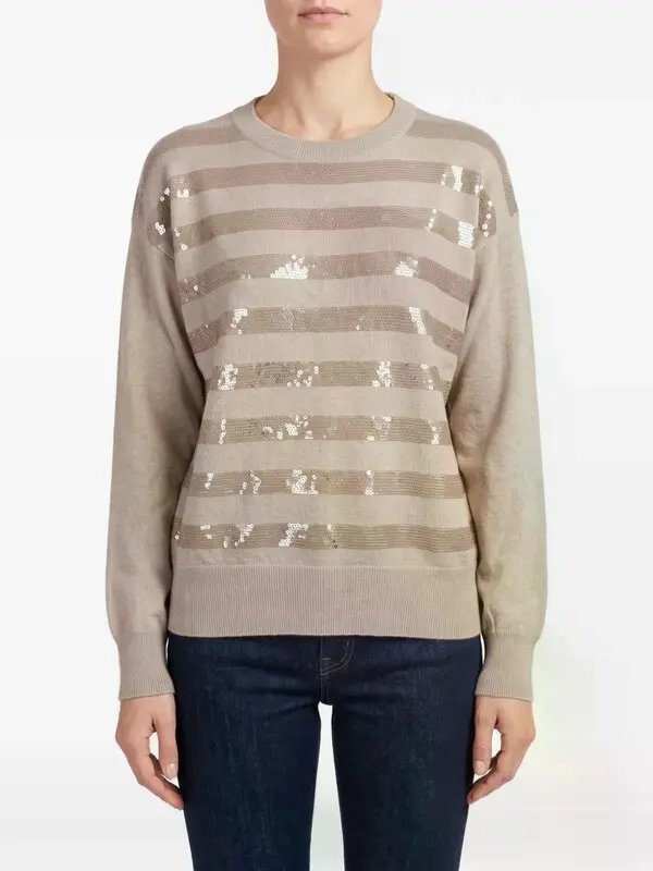 Brunello Cucinelli Sequin-embellished Striped Sweater - Neutrals