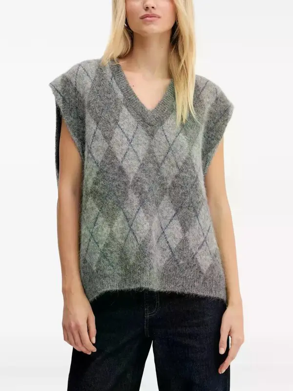GESTUZ Argyle-knit V-neck Vest