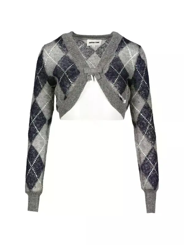 SHUSHU/TONG Argyle-knit Cropped Cardigan - Grey