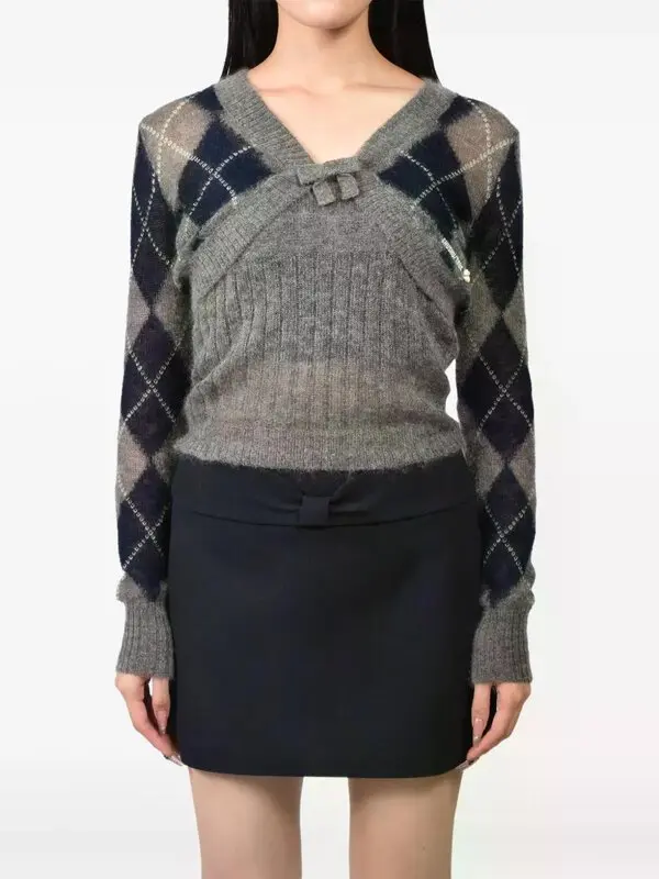 SHUSHU/TONG Argyle-knit Cropped Cardigan - Grey
