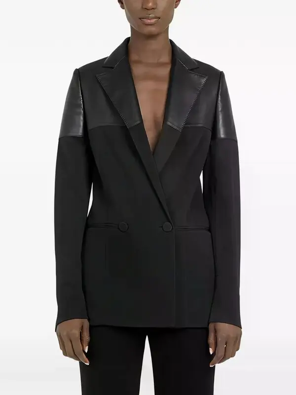 FERRAGAMO Leather-panelled Double-breasted Blazer