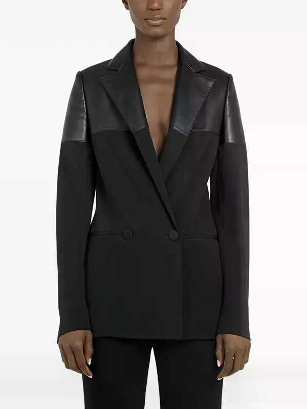 FERRAGAMO Leather-panelled Double-breasted Blazer