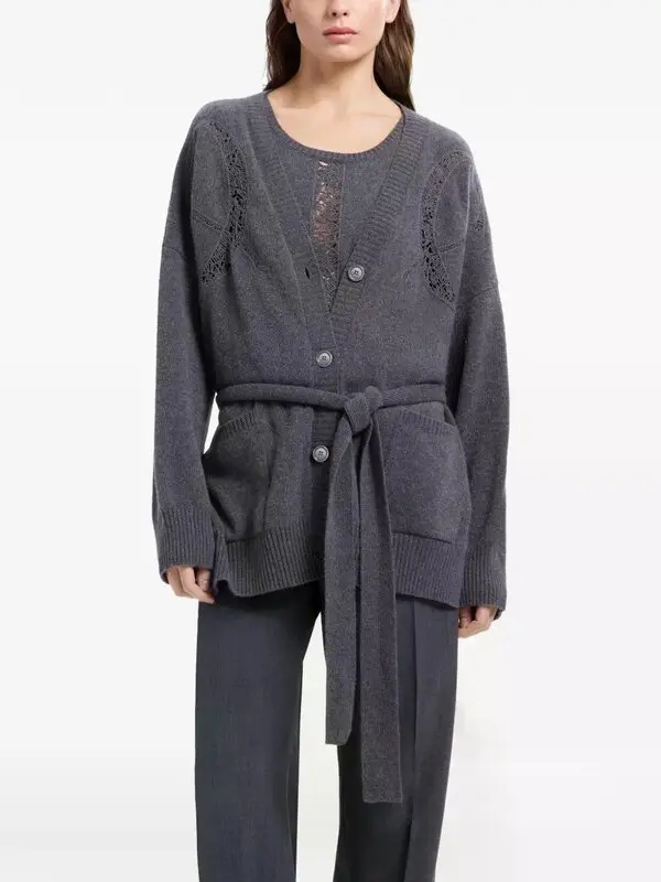 Elie Saab Lace-panel Belted Cardigan