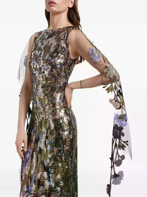 Elie Saab Sequin-embellished Cape-sleeve Maxi Dress