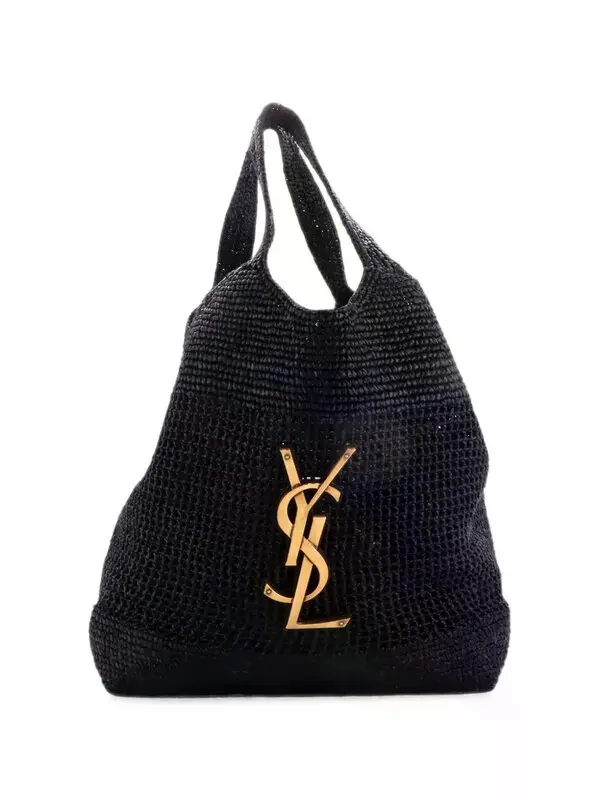 Saint Laurent Icare Shopping Raffia Maxi Tote Bag - Black