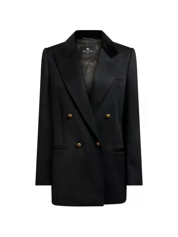 Etro Double-breasted Wool Jacket With Velvet Insert