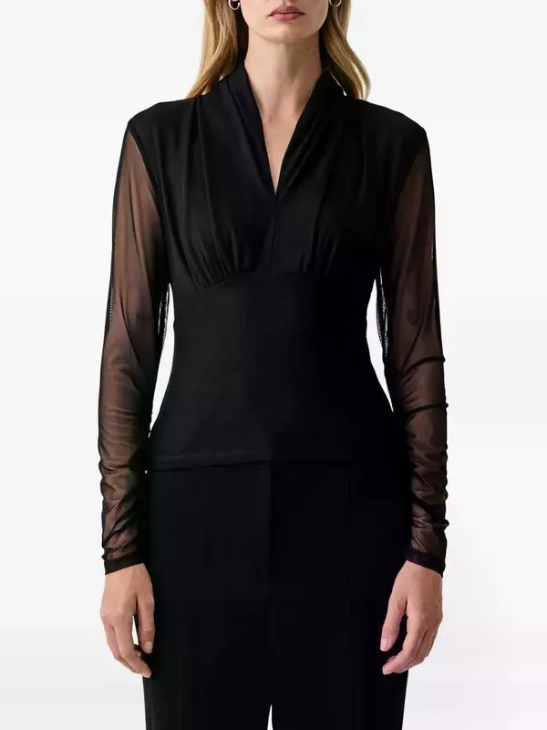 Dkny Mesh-sleeve Ruched-detail Blouse