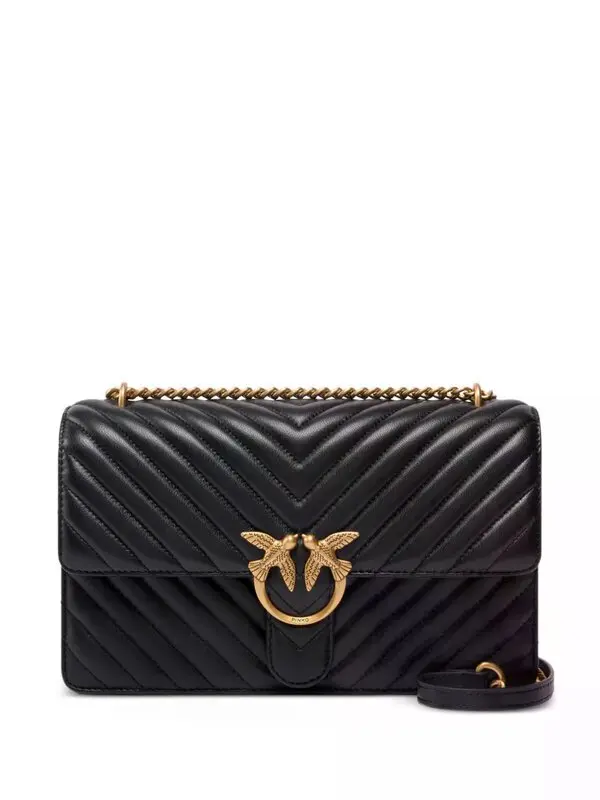 Pinko Love Birds Quilted Leather Shoulder Bag - Black