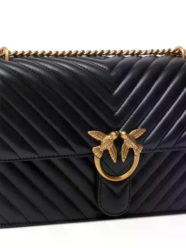 Pinko Love Birds Quilted Leather Shoulder Bag - Black