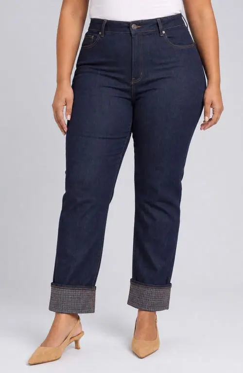 NYDJ Kasey High Waist Plaid Cuff Ankle Stovepipe Jeans
