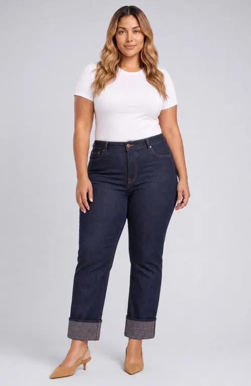 NYDJ Kasey High Waist Plaid Cuff Ankle Stovepipe Jeans