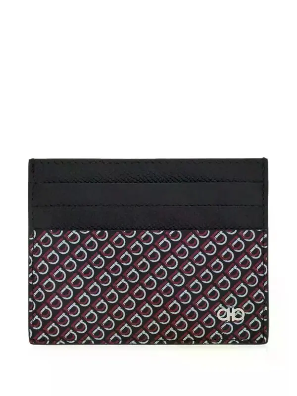 FERRAGAMO Gancio-print Hammered Leather Card Holder