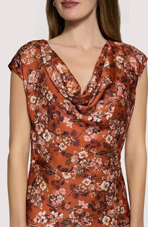 LOST + WANDER Bouquet Cowl Neck Satin Maxi Dress