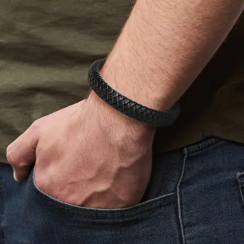 Lucky Brand Wide Woven Microfiber Leather Bracelet For