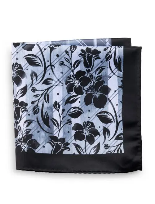 SYNRGY BY DXL Big & Tall Winter Floral Pocket Square - Black