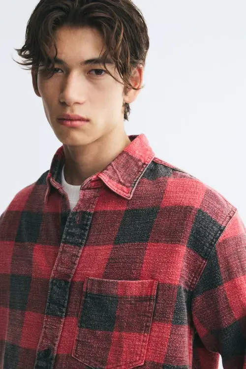H&M Relaxed-fit Cotton Shirt - Red/plaid