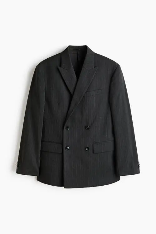 H&M Relaxed-fit Double-breasted Jacket - Black/pinstriped