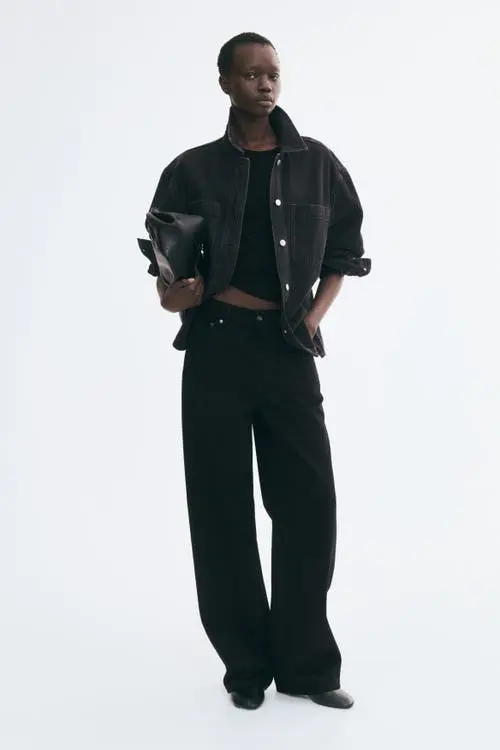 H&M Cotton Denim Overshirt - Denim Black
