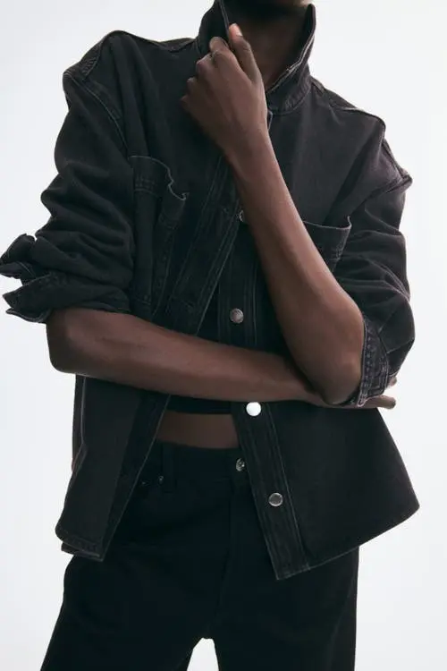 H&M Cotton Denim Overshirt - Denim Black