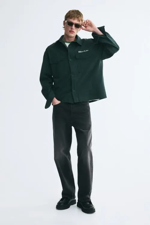H&M Twill Overshirt - Dark Green/service Garments