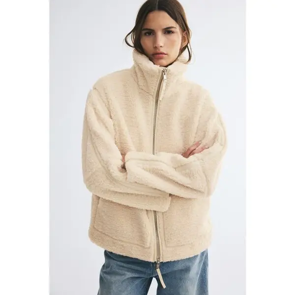 H&M Oversized Teddy Fleece Jacket - Light Beige
