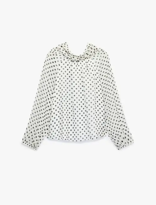 Koton Chiffon Blouse With A Shawl Collar And Polka-dot Scarf