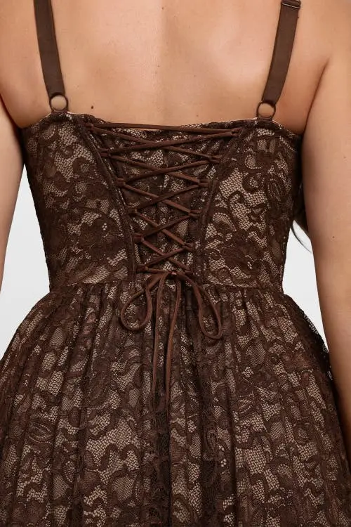 POPILUSH All-in-one Corset Bodice Built-in Shapewear Dress - Camel