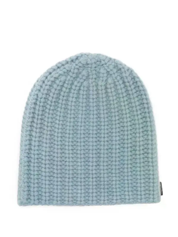 LISKA Michaela Ribbed Cashmere Beanie Hat - Blue