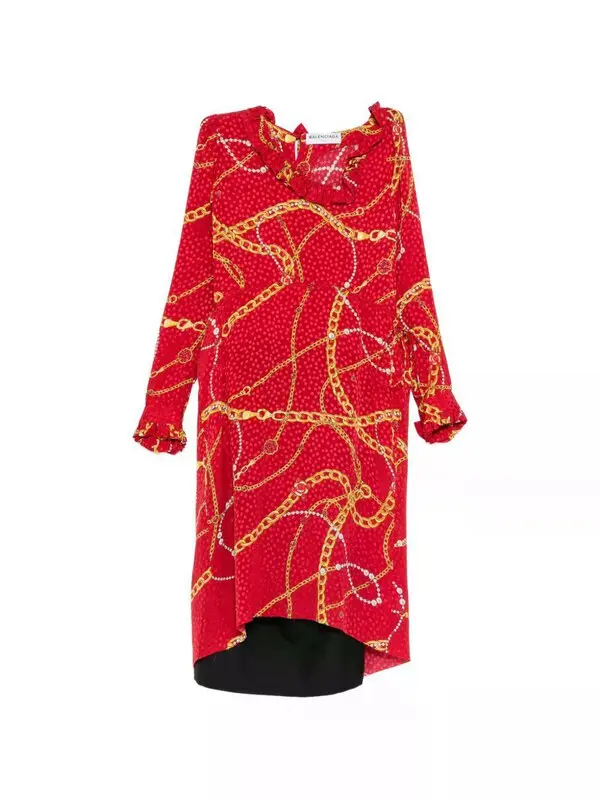 Balenciaga Chain-print Ruffled Dress - Red