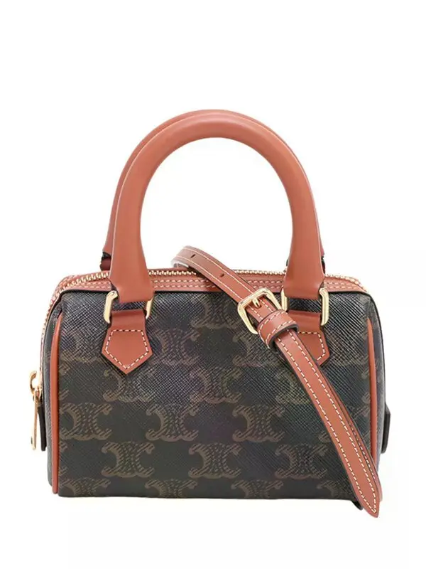 Celine 2015-2026 Mini Triomphe Coated Canvas Boston Bag Satchel - Black
