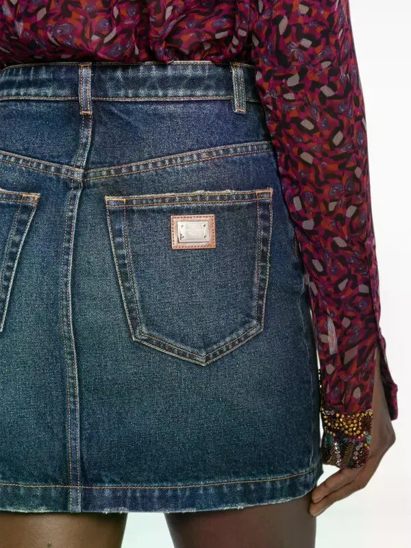 Dolce & Gabbana Logo-plaque Denim Skirt