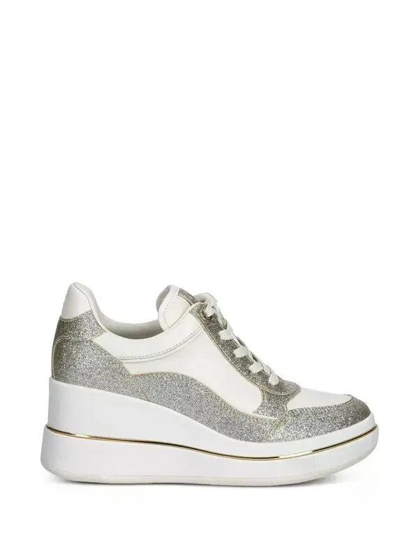 Michael Kors Emmy Signature Logo And Leather Wedge Trainers - Neutrals