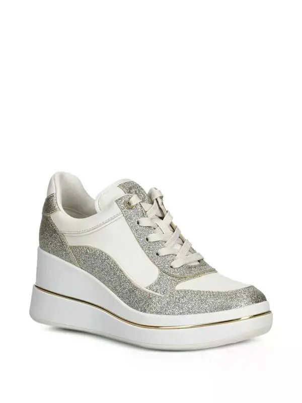 Michael Kors Emmy Signature Logo And Leather Wedge Trainers - Neutrals