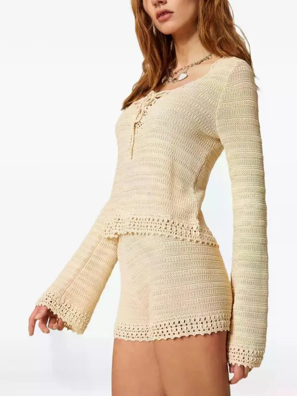 TWINSET Knit Shorts With Crochet Detail