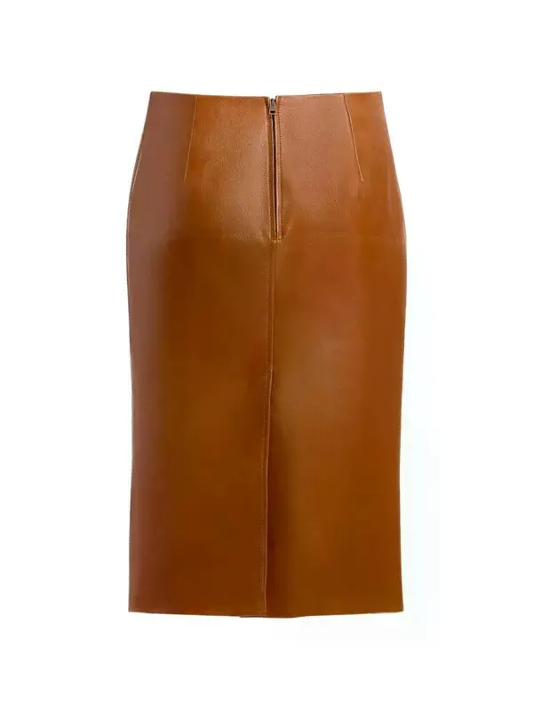 Elie Saab Leather Pencil Midi Skirt