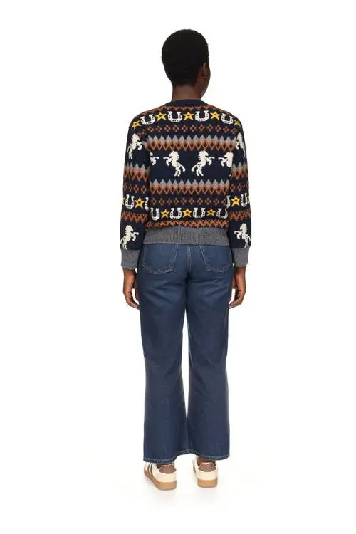 BRODIE CASHMERE Rodeo Fairisle Crew - Navy